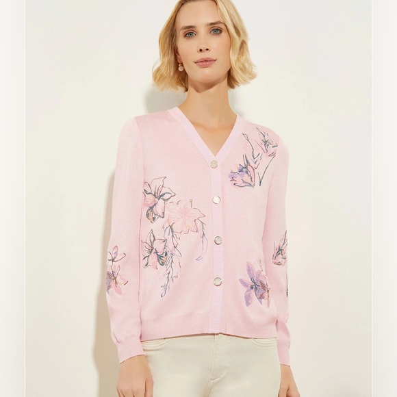 Misook | Sweaters | Nwt Misook Blush Pink Floral Embroidered Knit ...